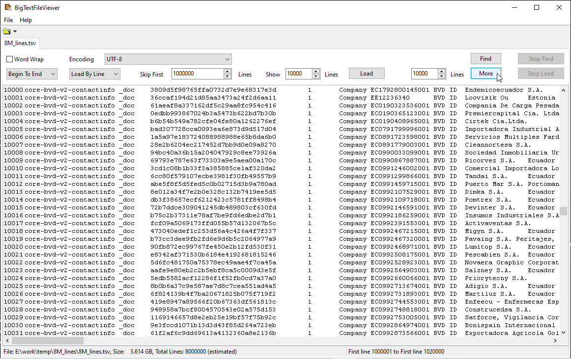 View Specific Lines Of Large Tsv File