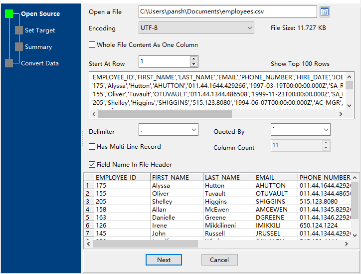 Open TXT/CSV/TSV file